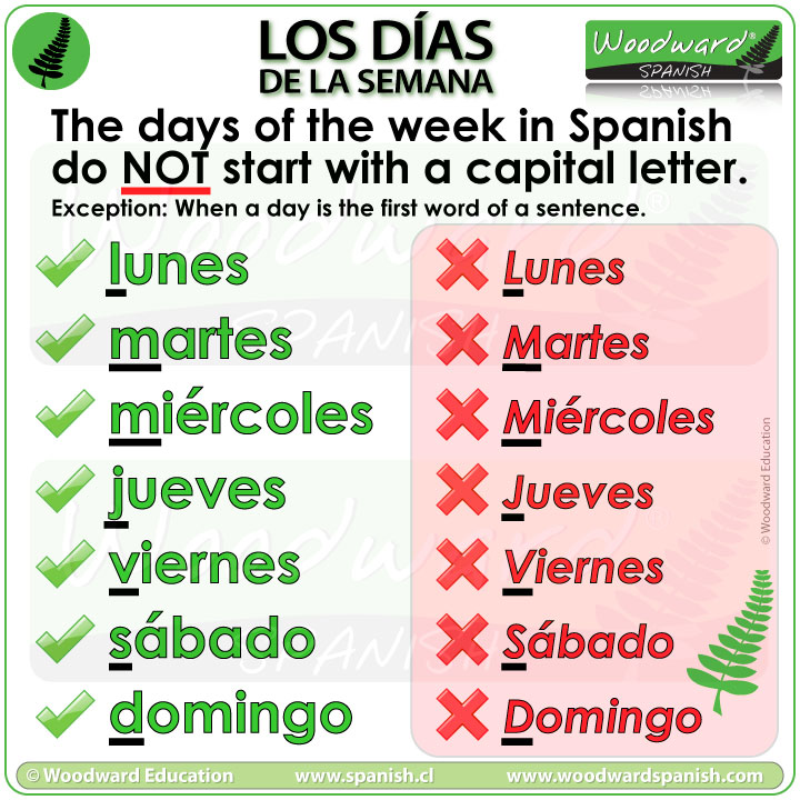 Spanish Days Do NOT Start With A Capital Letter Woodward Spanish Spanish Days Do NOT Start With A Capital Letter Woodward Spanish